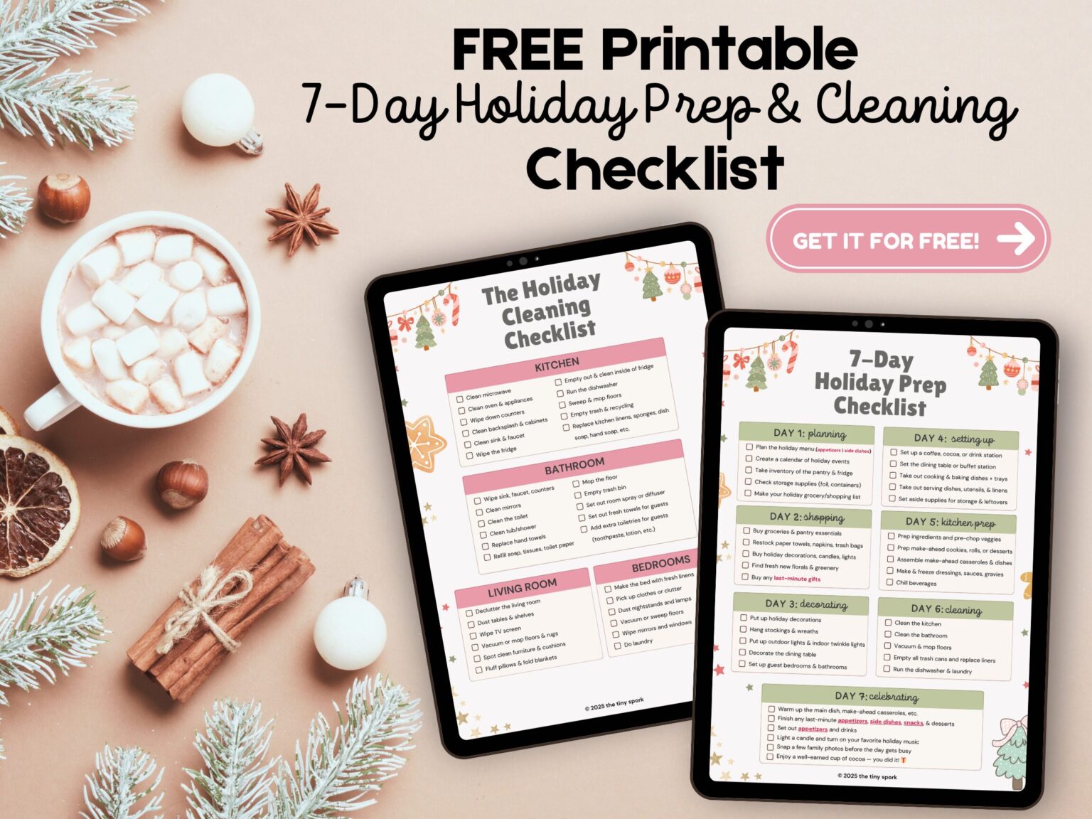 Free Printable 7-Day Holiday Prep & Cleaning Checklist - The Tiny Spork