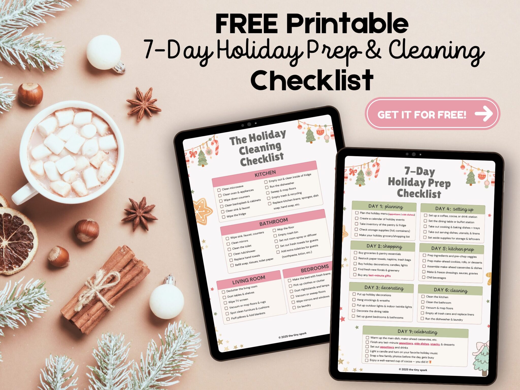 Free Printable 7-Day Holiday Prep & Cleaning Checklist - The Tiny Spork